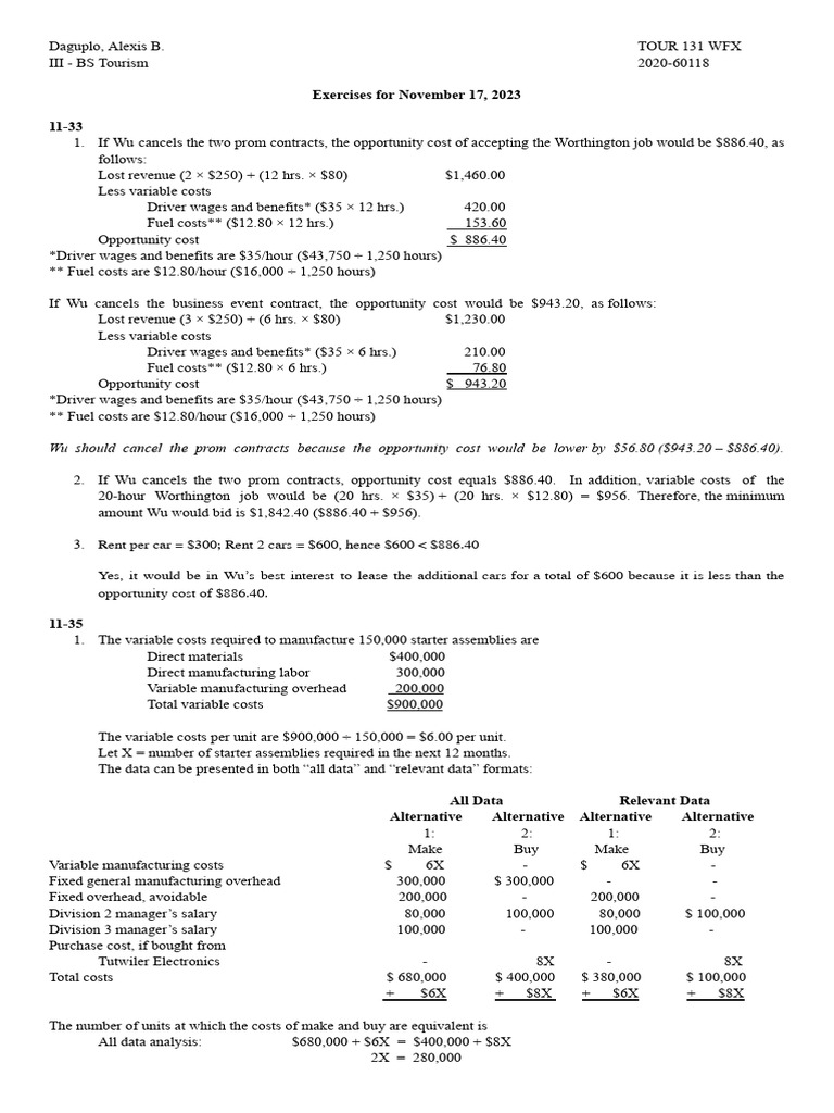 DAGUPLO - Tour 131 WFX - Exercises For Nov 17 | PDF | Economies | Business