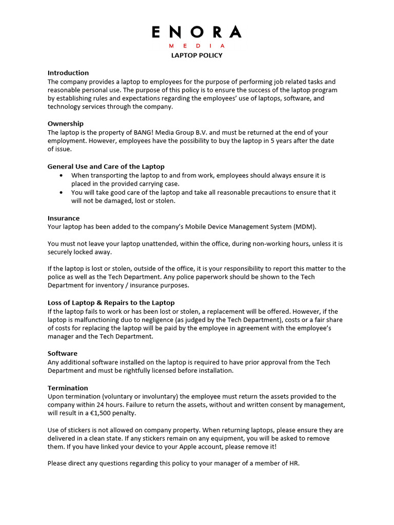 LAPTOP POLICY Template | PDF | Employment | Laptop LAPTOP POLICY Template | PDF | Employment | Laptop