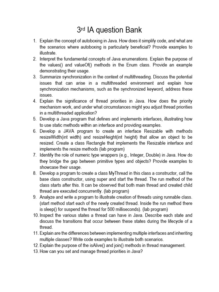 3rd IA Question Bank | PDF | Method (Computer Programming) | Thread (Computing)
