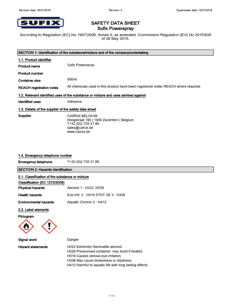 En F03.020.1 Power Spray MSDS | PDF