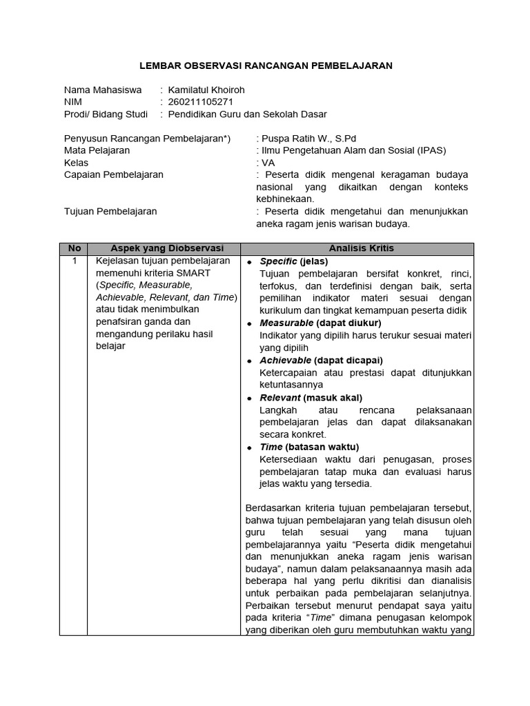 Lampiran 4. LK 3 Contoh Format Lembar Observasi Rancangan Pembelajaran ...