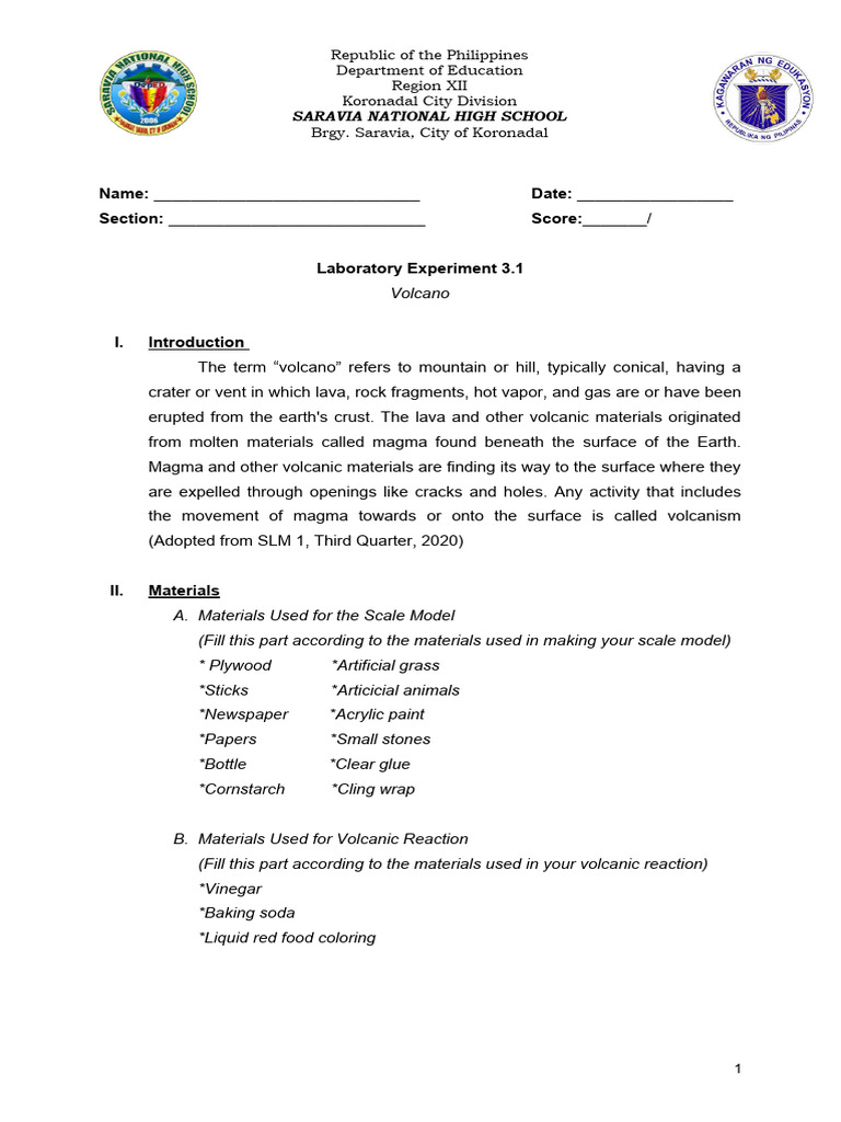 Laboratory Report Volcano Activity | PDF | Volcano | Types Of Volcanic ...