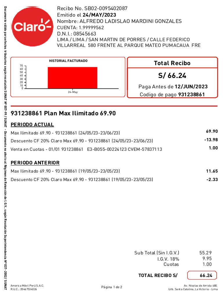 Recibo Claro Max: Detalles y Pagos | PDF