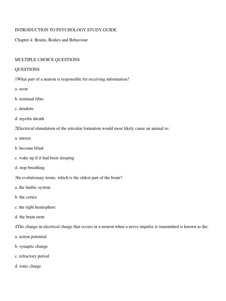 Psy Brain and Behaviour Questions | PDF