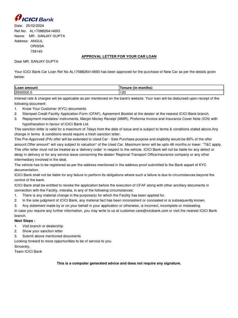 Sanction Letter | PDF | Loans | Banks