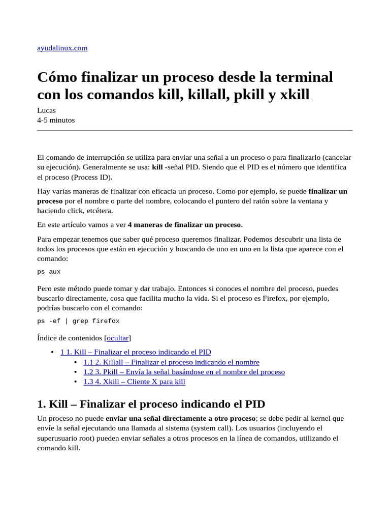 Finalizar procesos en Linux: kill, killall, pkill, xkill | PDF | Ventana (informática ...