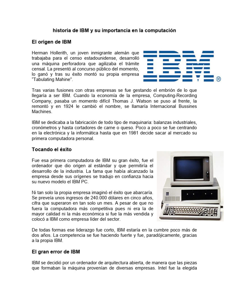 Historia de IBM y Su Importancia en La Computación El Origen de IBM | PDF