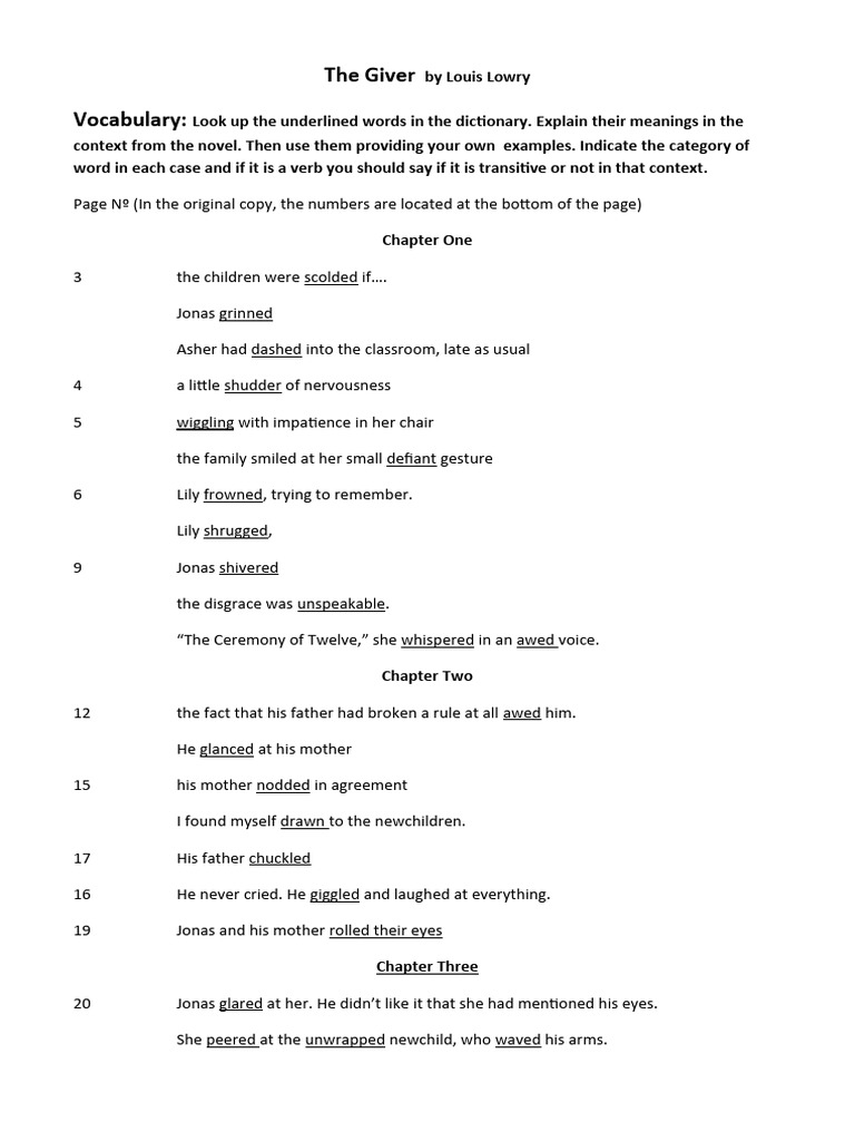 The Giver - Reduced Vocabulary List | PDF