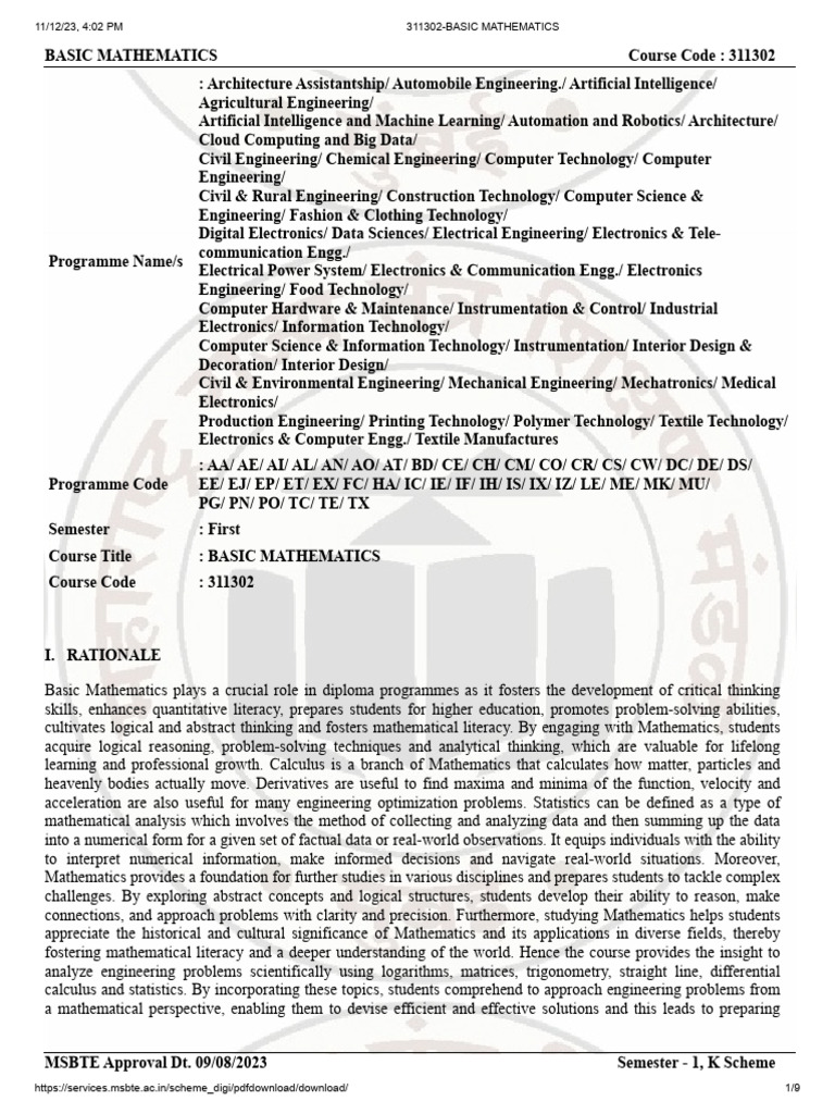 311302-Basic_Mathematics_Syllabus_BMS_Msbtepdf | PDF | Trigonometry ...