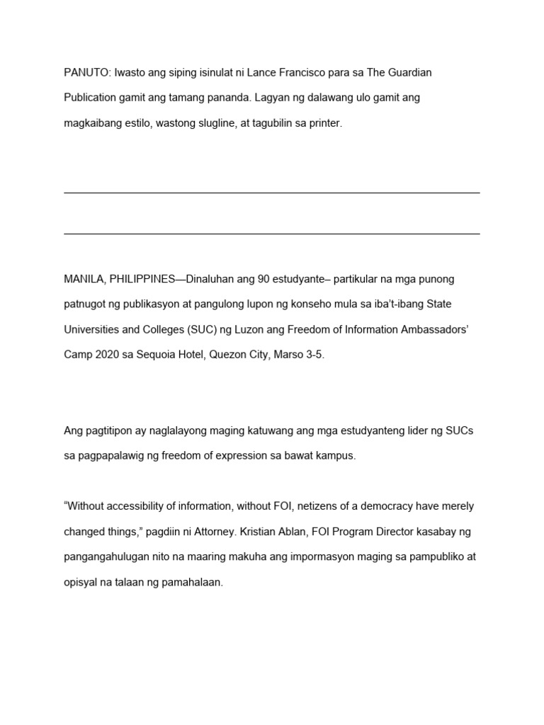 FILIPINO-Copyreading and Headline Writing | PDF