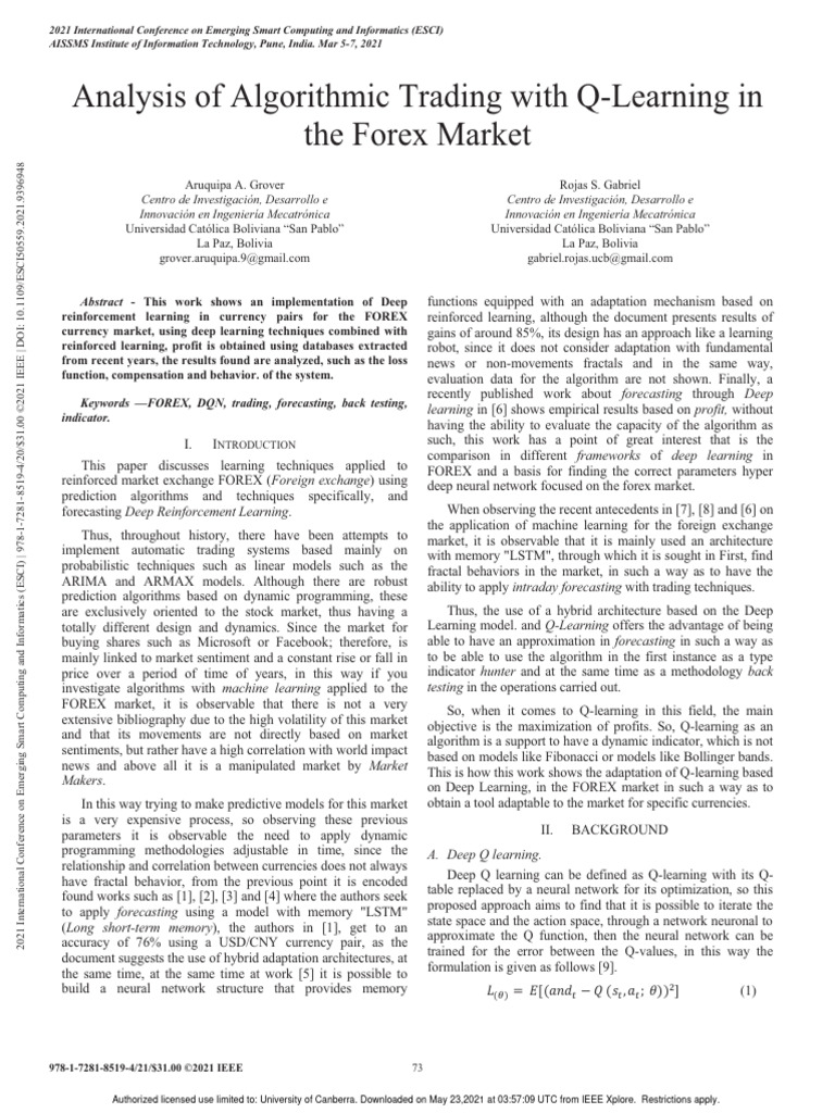 Analysis Of Algorithmic Trading With Q Learning In The Forex Market