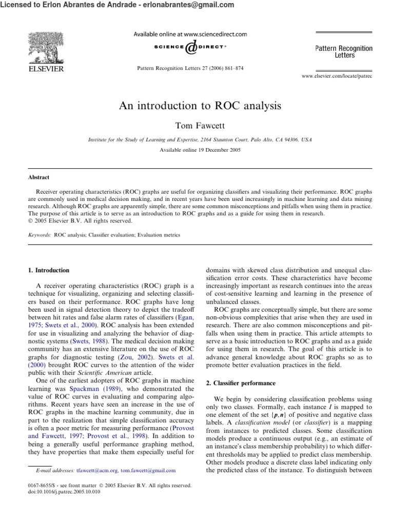 An Introduction To ROC Analysis | PDF