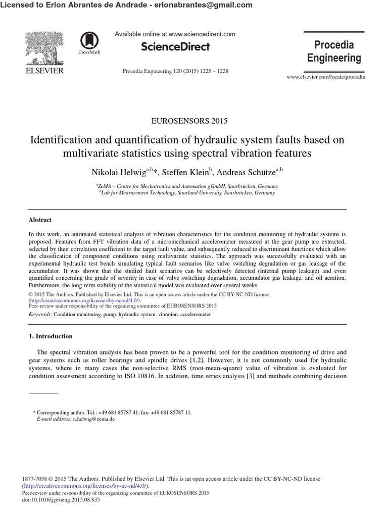 Condition Monitoring of A Complex Hydraulic System Using Multivariate Statistics | PDF