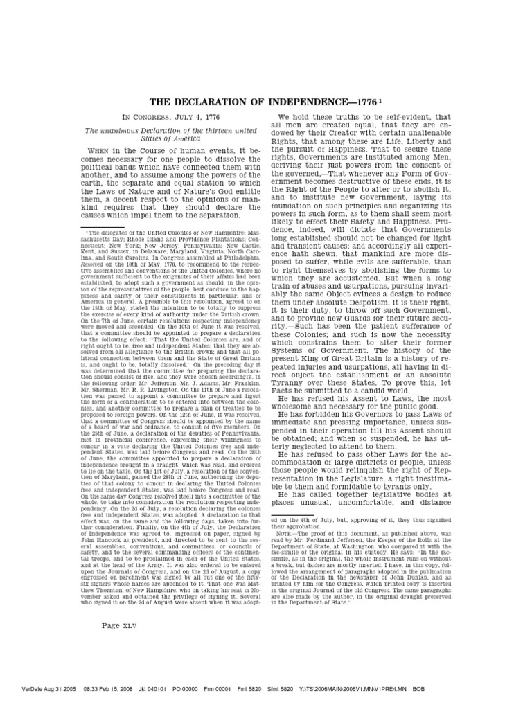 Declaration of Independence United States of America | PDF | United ...