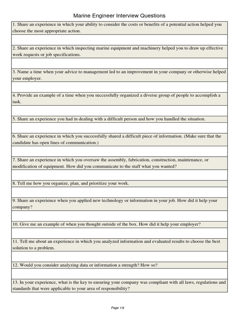 Essential Marine Engineer Interview Questions | PDF | Information ...