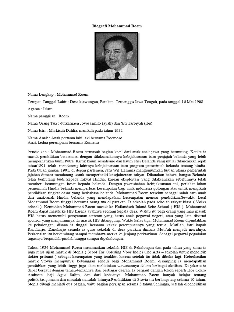 Biografi Mohammad Roem | PDF | Politik | Perjalanan