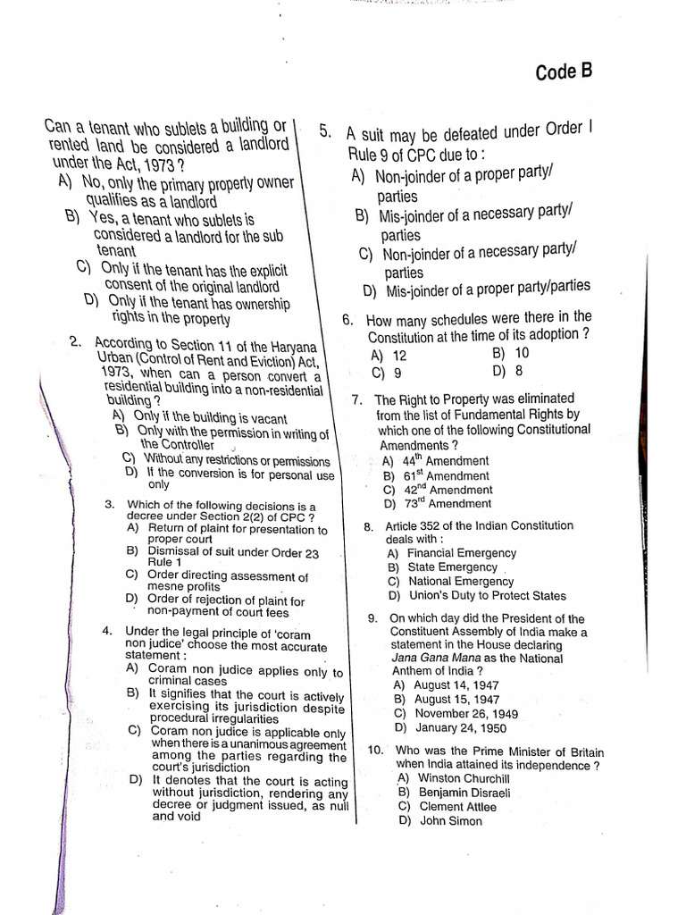 Haryana Civil Judge Preliminary Exam Paper 2024 | PDF