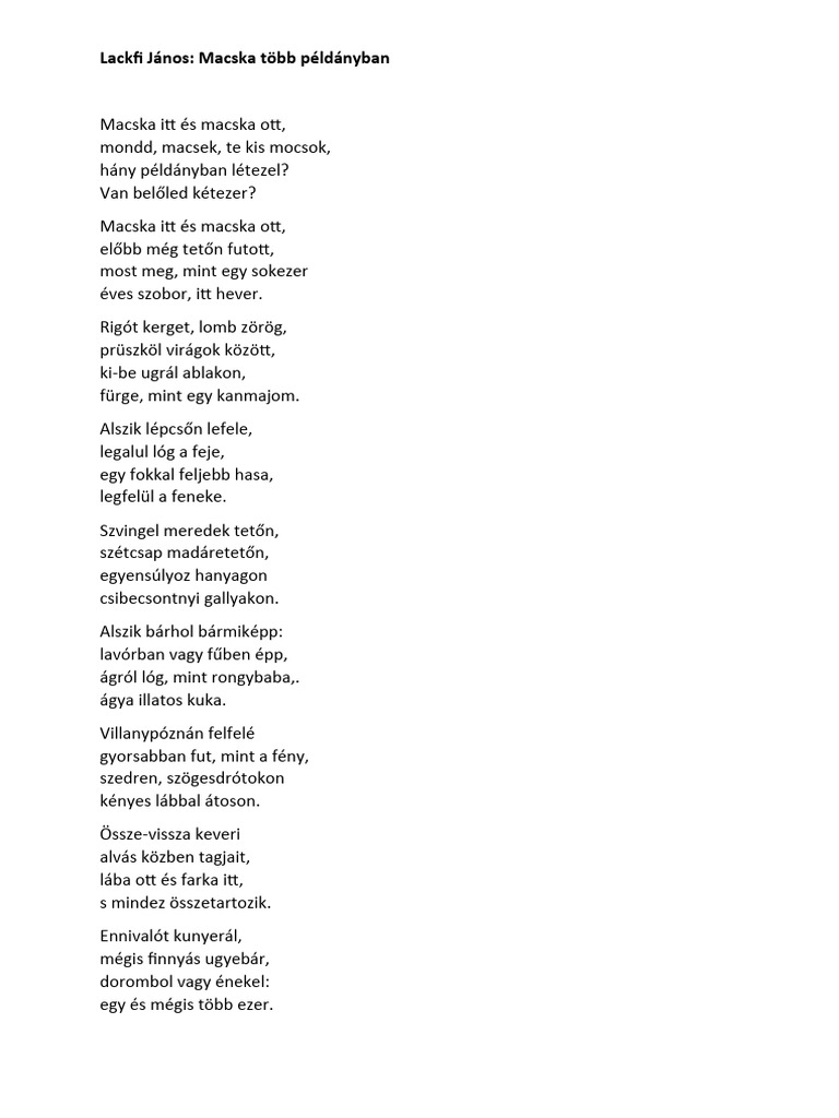 Lackfi János Macska Több Példányban | PDF