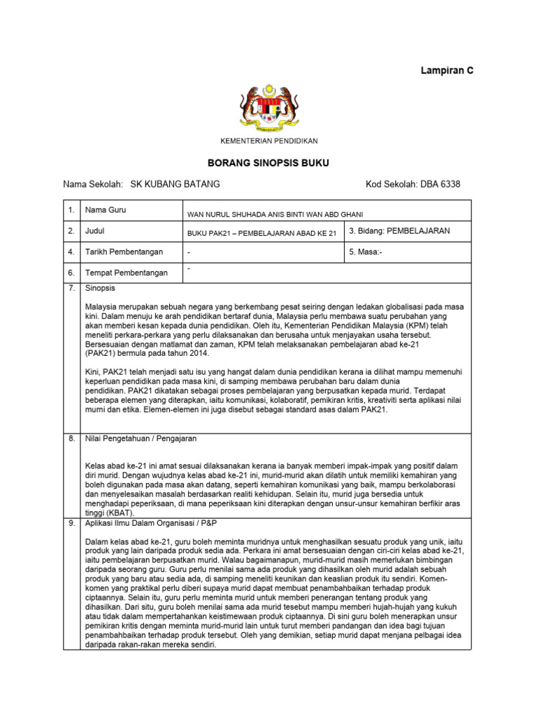 SINOPSIS BUKU 2023 BUKU 2.doc | PDF