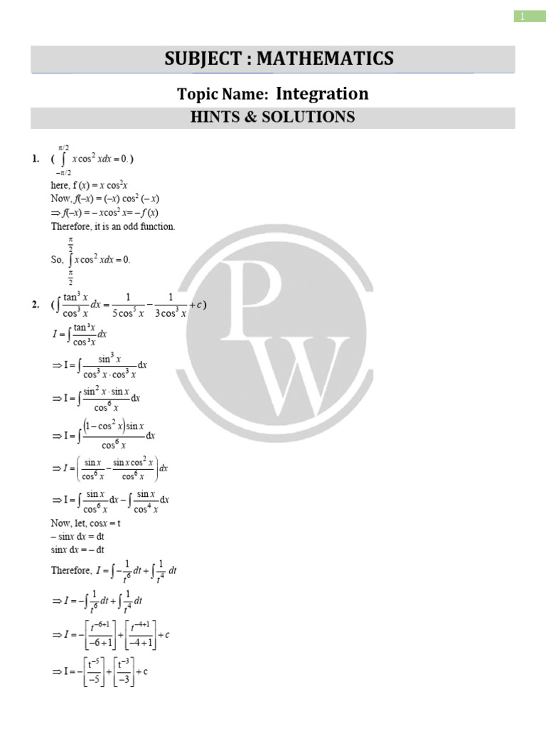 Indefinite And Definite Integration Solution Pdf Lakshya Jee 2023 Pdf