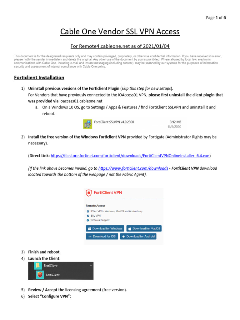 Cable One Vendor SSL VPN Access - MobilePass | PDF