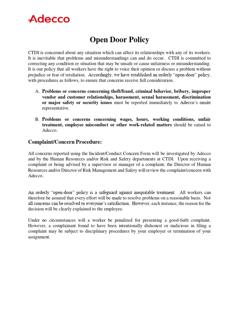 Open Door Policy | PDF | Business