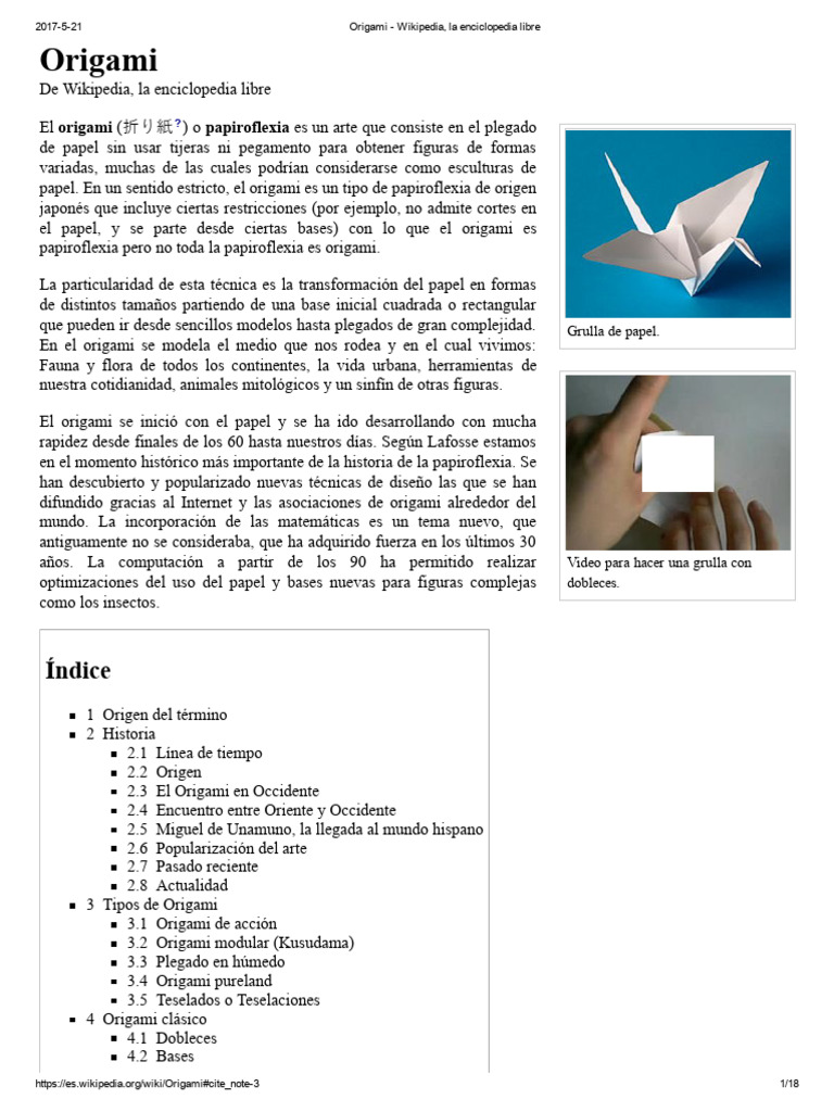 Origami - Wikipedia, La Enciclopedia Libre | Descargar gratis PDF | Origami
