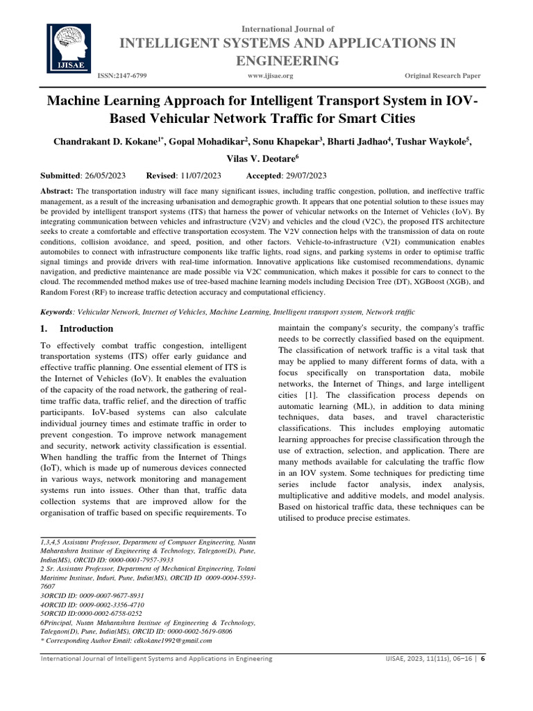Machine Learning Approach For Intelligent Transport System in IOV-Based ...