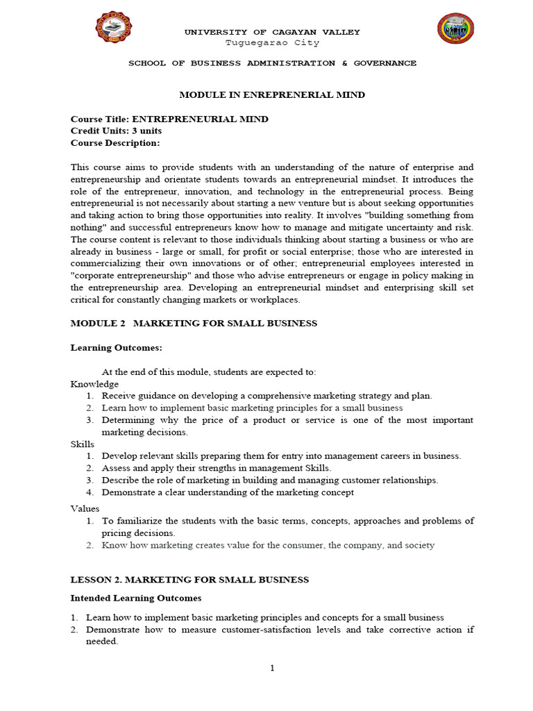 Small Business Marketing Module | PDF | Marketing | Entrepreneurship