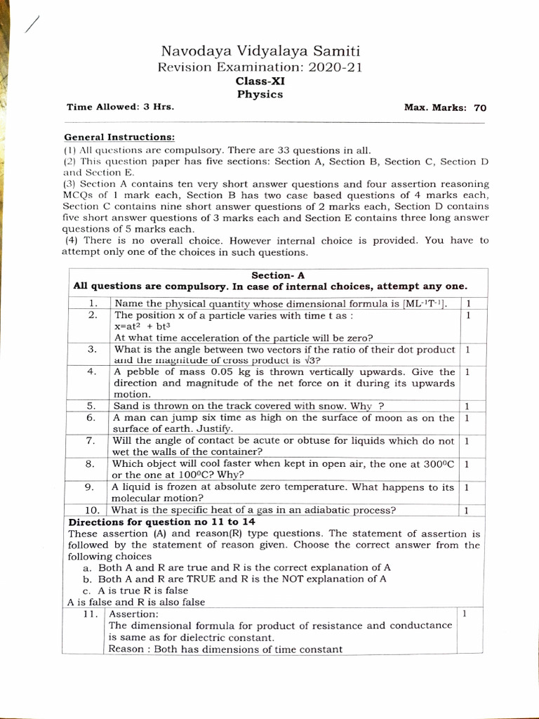 QP Physics Class Xi | PDF