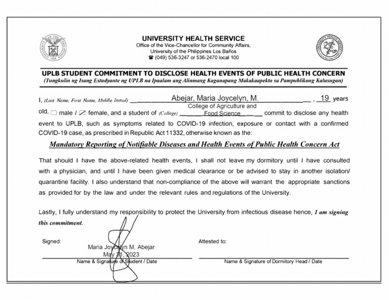 Student Committment To Disclose Health Event of Public Concern | PDF