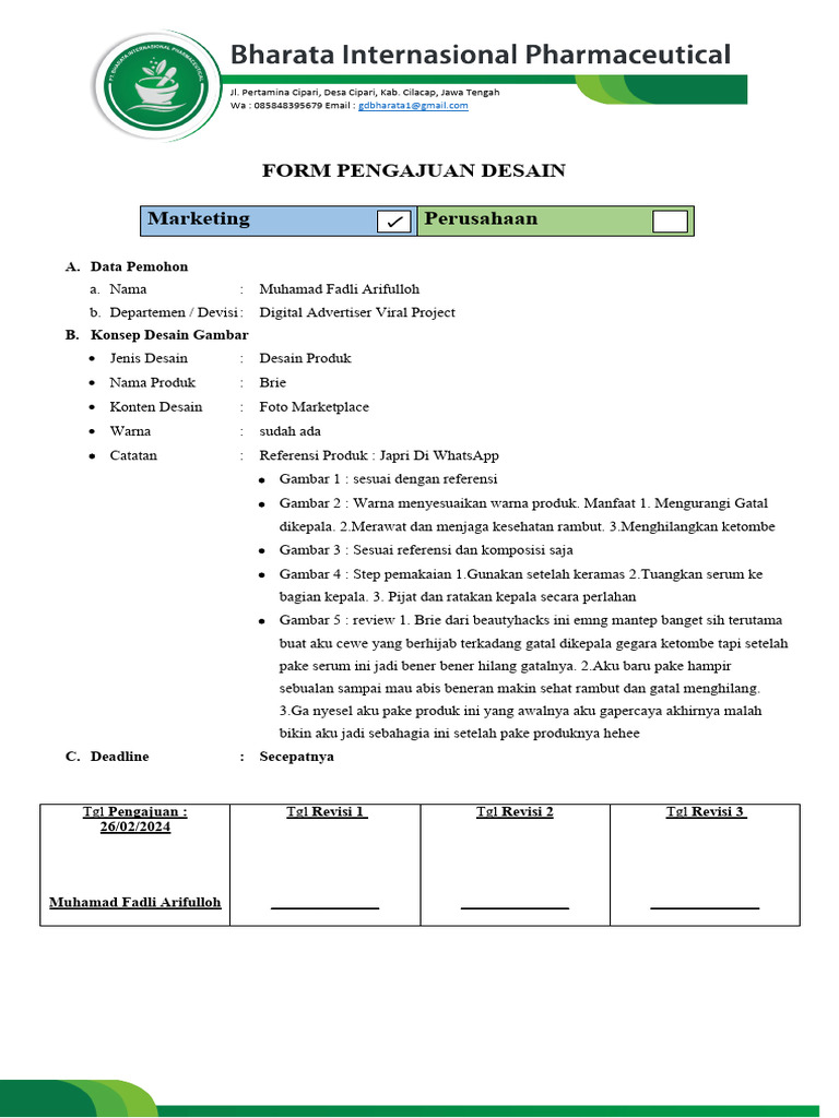FORM PENGAJUAN DESAIN Brie | PDF