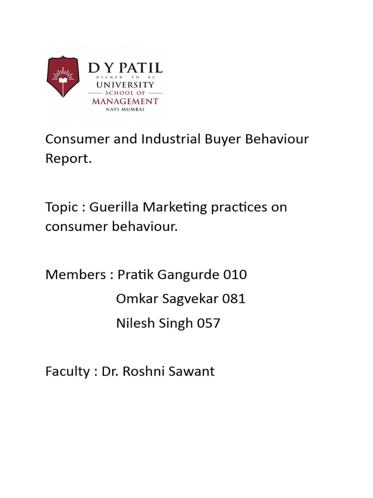 Guerilla Marketing Consumer and Industrial Buyer Behaviour Report | PDF | Consumer Behaviour | Brand