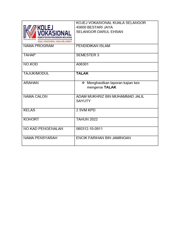 Kajian Kes Talak | PDF