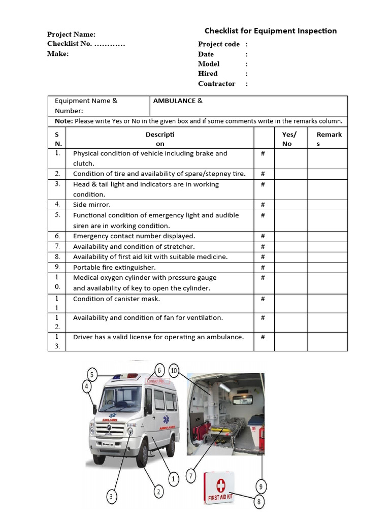 Checklist For Equipment Inspection Ambulance (AD-Internal) | PDF