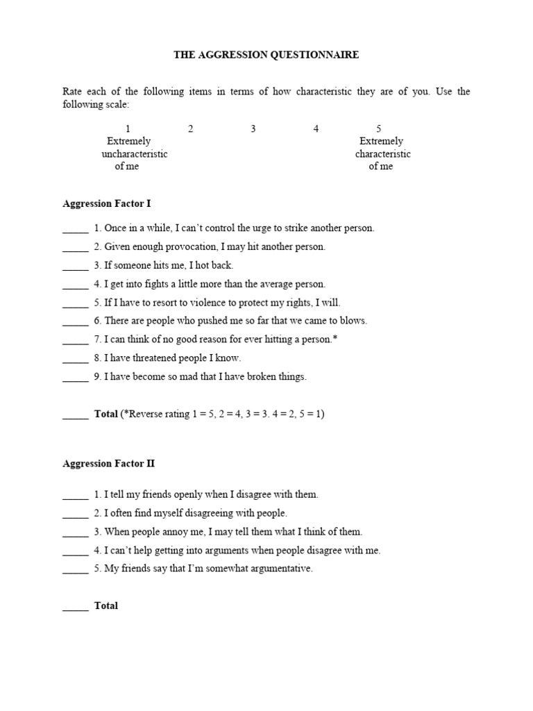 The Aggression Questionnaire | PDF