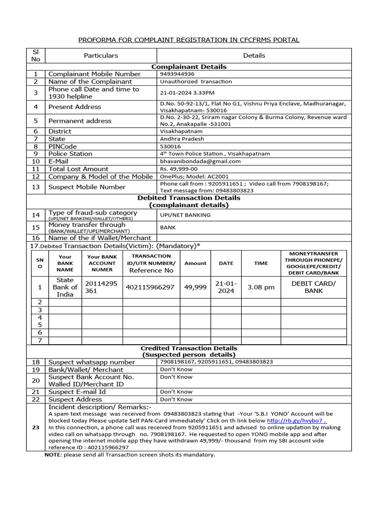 Cybercrime Complaint | PDF | Banks | Banking Technology
