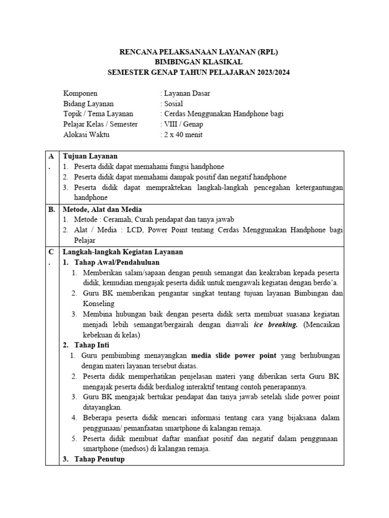 Rencana Pelaksanaan Layanan BK | PDF | Ilmu Sosial