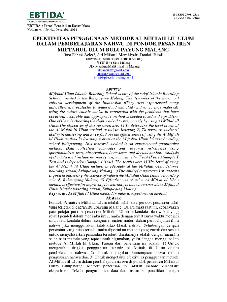 malang-EFEKTIVITAS PENGGUNAAN METODE AL MIFTAH LIL ULUm | PDF