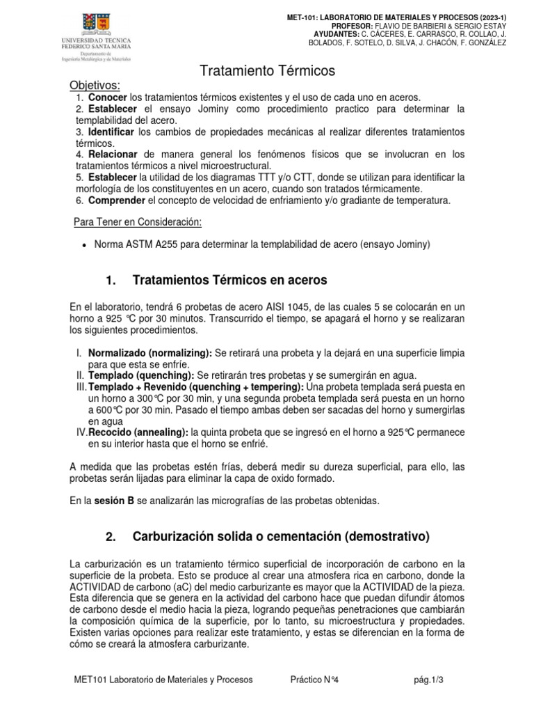 LAB 7-8. Tratamiento Termicos | PDF | Acero | Tratamiento a base de calor