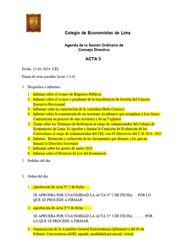 ACTA 5 Sesión de Consejo Directivo 25-01-24-2024 Final | PDF | Gobierno