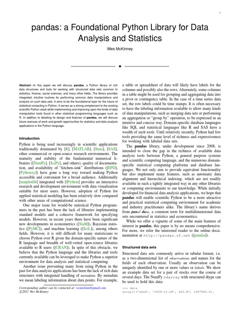 Pandas A Foundational Python Library For Data Analysis And Statistics