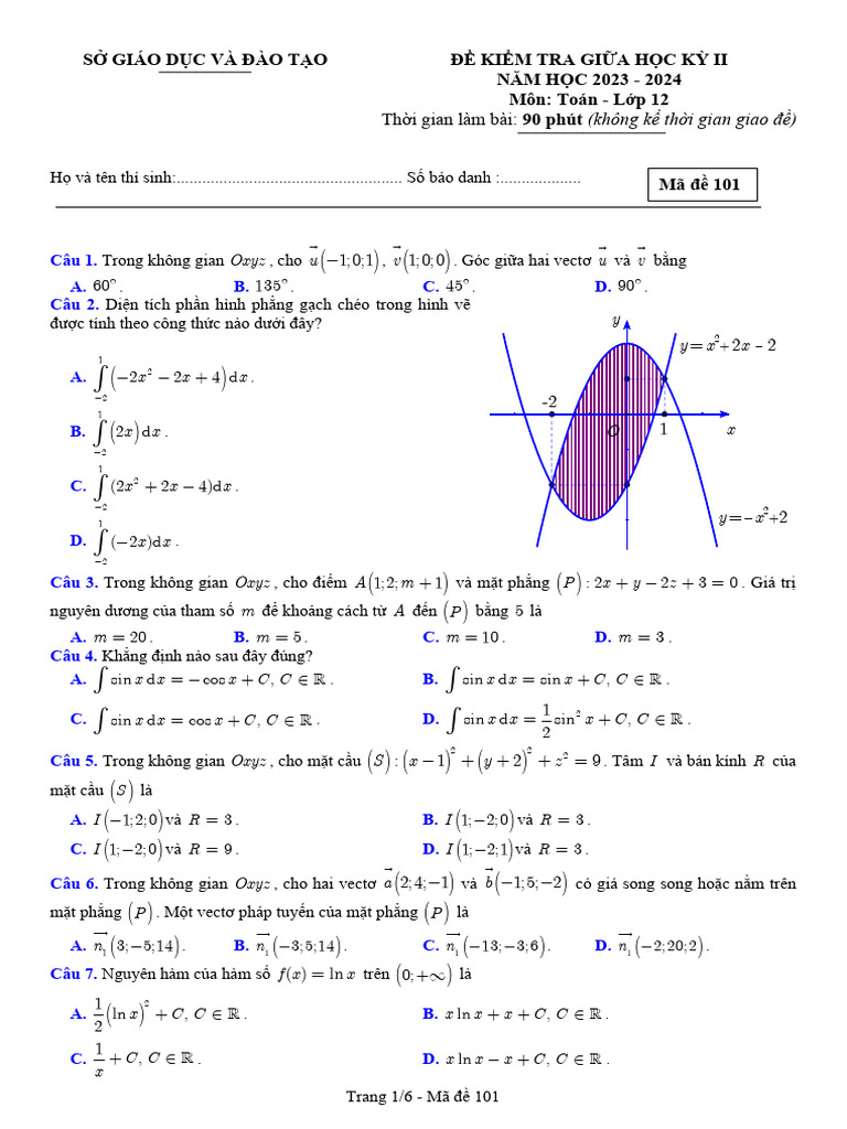 On Tap Giua Hoc Ky 2 Toan 12 Nam 2023 2024 de So 1 | PDF