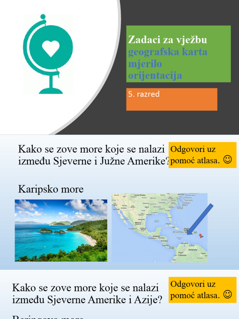 Zadaci Za Vjezbu - Geografska Karta, Mjerilo, Orijentacija | PDF