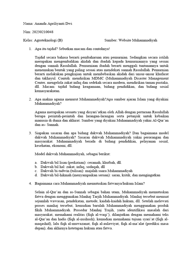 Tugas Muhammadiyah Sebagai Gerakan Keagamaan Dan Tajdid806 | PDF | Agama & Spiritualitas