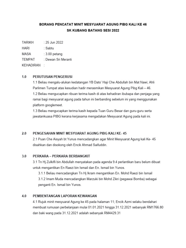 Pencatat Minit SK Kubang BTG | PDF