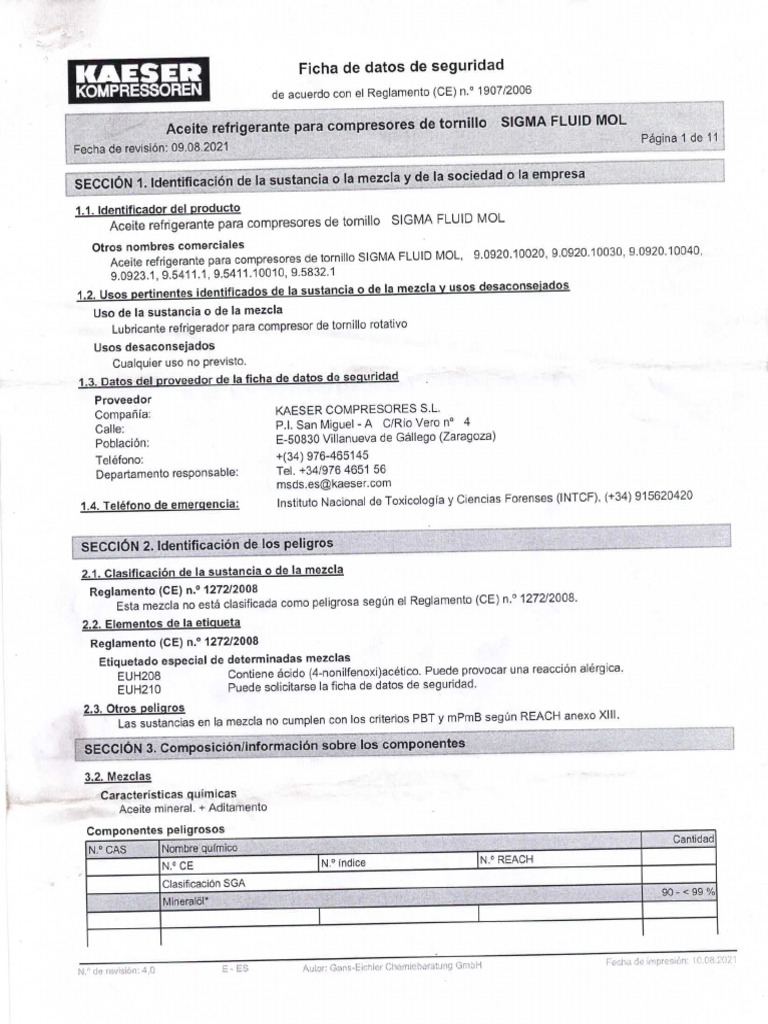 Aceite Refrigerante Sigma Fluid Mol | PDF