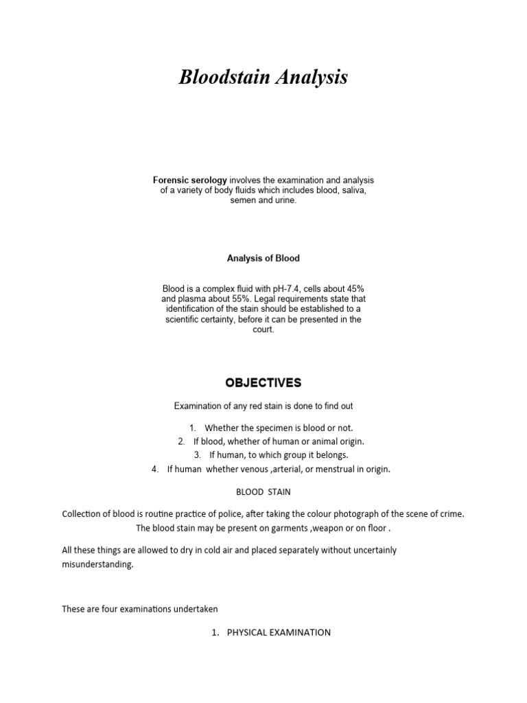 Blood Stain Analysis | PDF