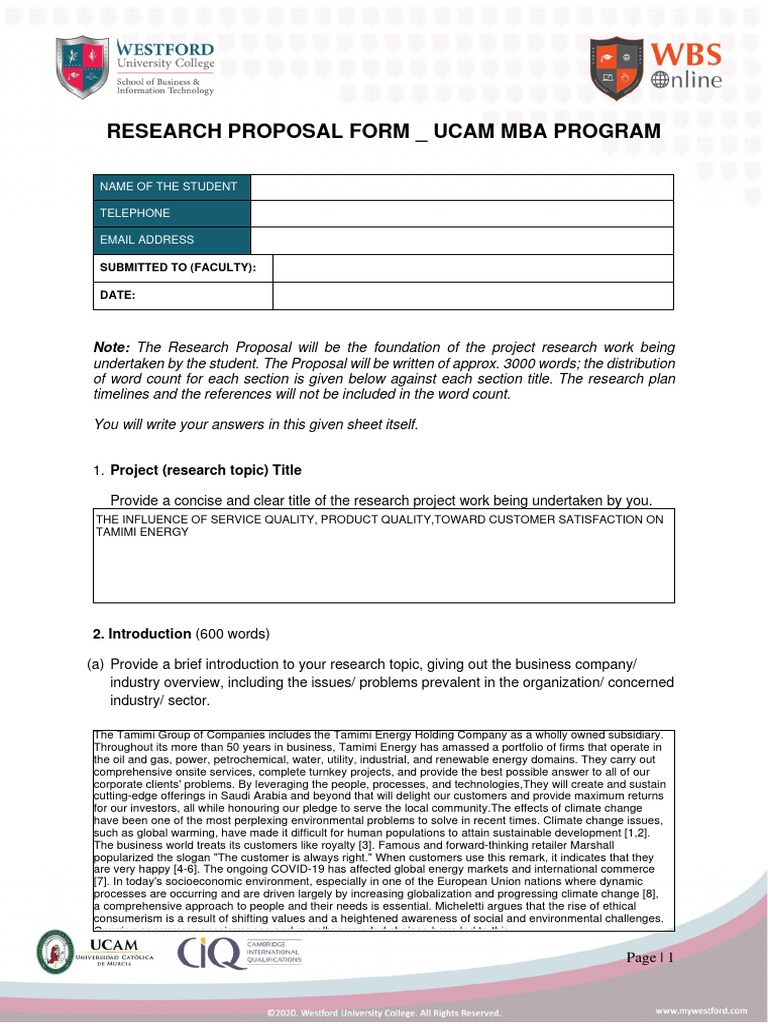 UCAM-Research Proposal Form | PDF | Survey Methodology | Customer