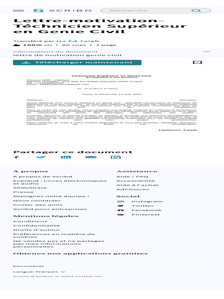 Lettre-motivation-Téchnicien Supérieur en Genie C | PDF